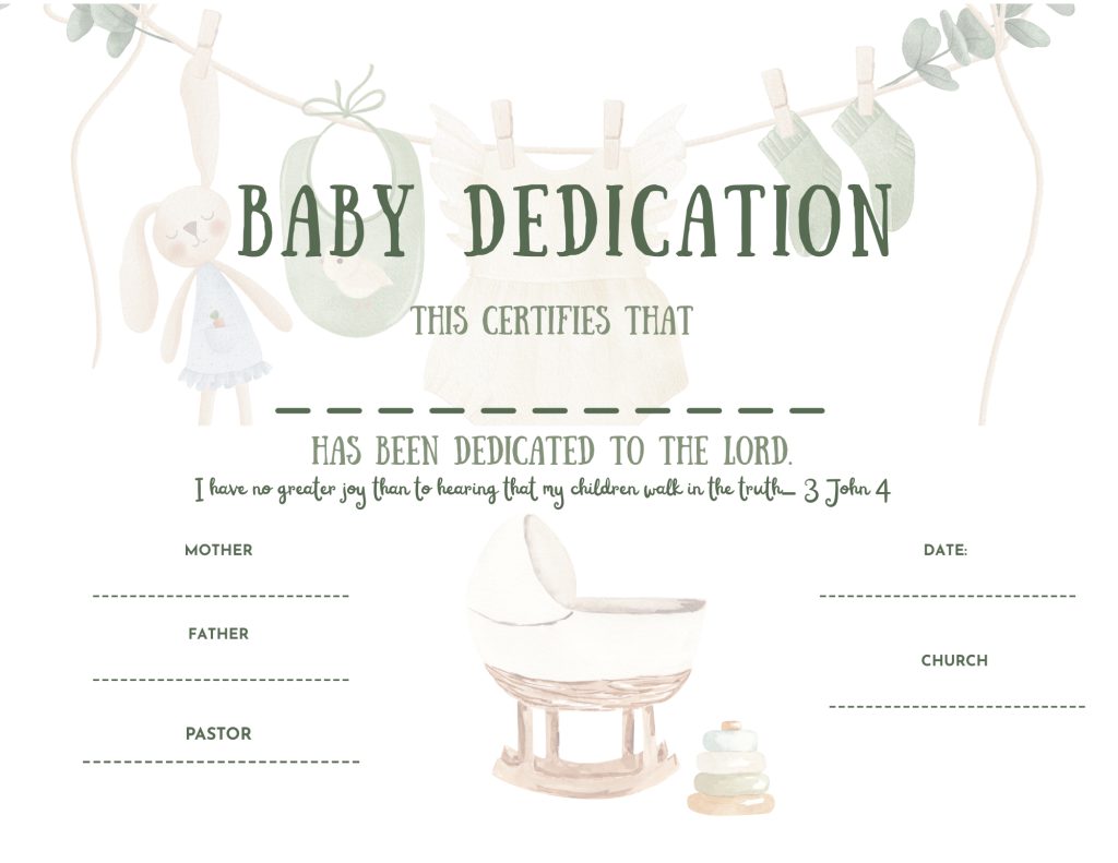 Certificate: Baby Dedication - Shepherd to Shepherd